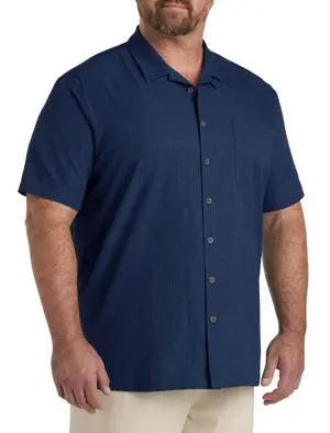 OAK HILL BY DXL Big & Tall Solid Camp Shirt - Navy