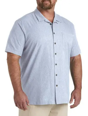 OAK HILL BY DXL Big & Tall Solid Camp Shirt - Skyway