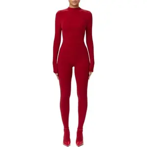 Naked Wardrobe Naked Wardrobe Long Sleeve Jumpsuit Ruby Red