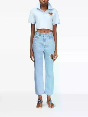 AREA Crystal-embellished Cropped Polo - Blue