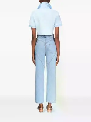 AREA Crystal-embellished Cropped Polo - Blue