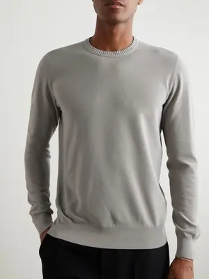 Loro Piana Cotton And Silk-blend Piqué Sweater - Gray