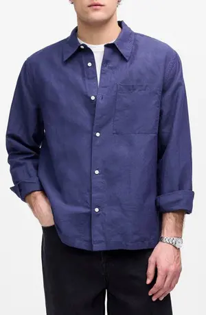 Madewell Stripe Linen & Cotton Button-up Shirt Dark Indigo