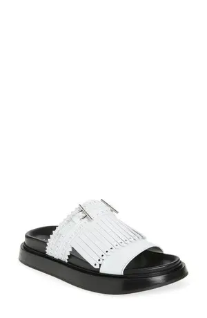 Alexander McQueen Kiltie Fringe Leather Slide Sandal