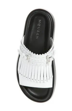 Alexander McQueen Kiltie Fringe Leather Slide Sandal