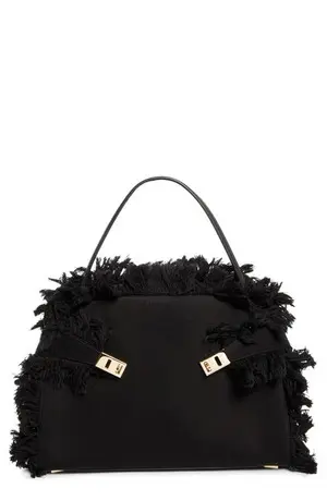 FERRAGAMO Medium Hug Top Handle Bag With Fringe - Nero