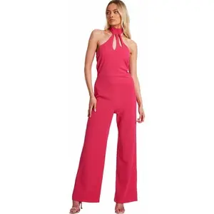 QUIZ Scuba Crepe Halterneck Jumpsuit - Magenta
