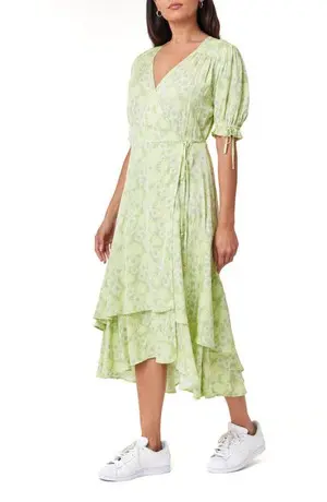Scotch & Soda Wrap Midi Dress - Abstract Floral Lime