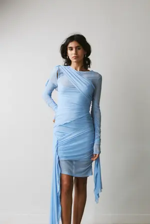 SAEMDI Draped Mesh Mini Dress