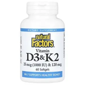 NATURAL FACTORS Vitamin D3 & K2 60 Softgels - One-color