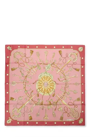 Hermès Multicolor 'les Cles' Silk Scarf 90 - Pink