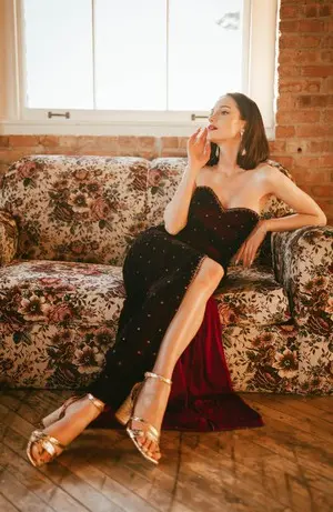 RAAS Lavina Velvet Long Dress With Slit