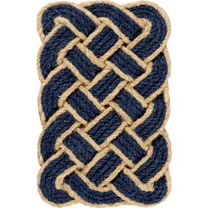 JONATHAN Y Maeve Classic Coastal Scalloped Basketweave Coir Indoor/outdoor Doormat - Navy/bleach