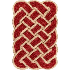 JONATHAN Y Maeve Classic Coastal Scalloped Basketweave Coir Indoor/outdoor Doormat - Red/bleach