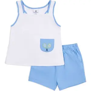 FLORENCE EISEMAN Knit Short Set With Tennis Rackets - White / Light Blue
