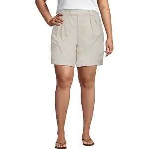 LANDS' END Chino Pleated High Rise 7" Shorts