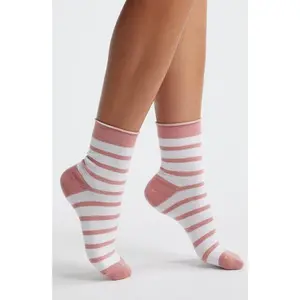 Nordstrom Roll Top Crew Socks Pink Puff Stripe