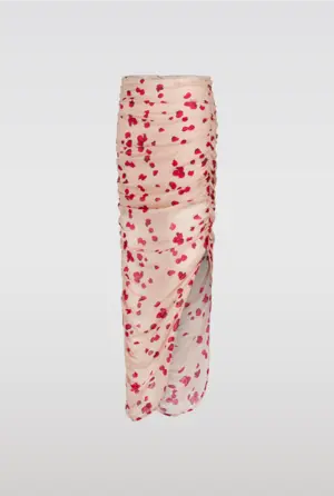 SAEMDI Asymmetric Rose Chiffon Maxi Skirt