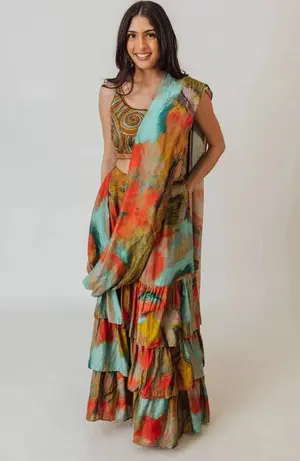 RAAS Kahlo Ruffle Saree Dress - Brown Multi