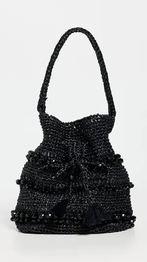 Maria La Rosa Crystal Trim Bucket Bag - Black