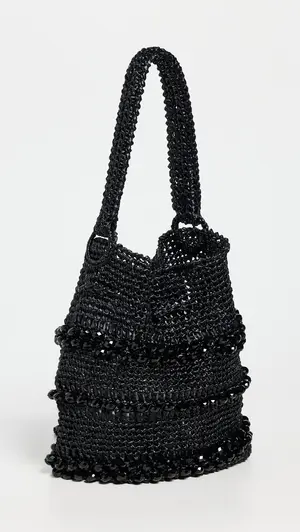 Maria La Rosa Crystal Trim Bucket Bag - Black