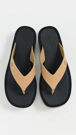 Tory Burch Leather Platform Flip Flops - Ginger Shortbread/black