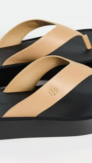 Tory Burch Leather Platform Flip Flops - Ginger Shortbread/black