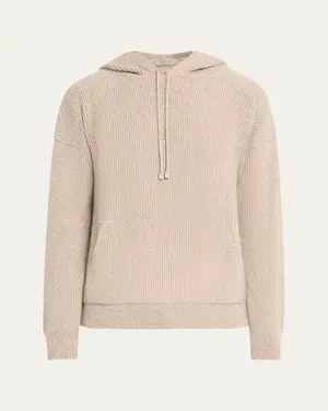 Bergdorf Goodman Cashmere English Rib Hoodie - Beige