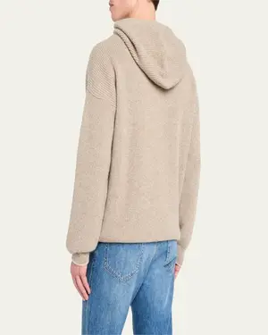Bergdorf Goodman Cashmere English Rib Hoodie - Beige