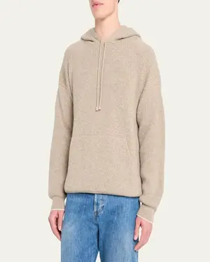 Bergdorf Goodman Cashmere English Rib Hoodie - Beige