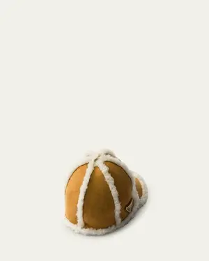 Prada Suede And Shearling Baseball Cap - Miele