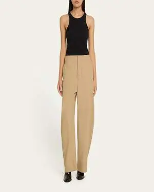 Bottega Veneta Fluid Cotton Twill Wide Leg Trousers - Beige