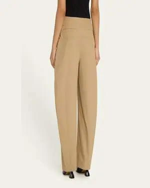 Bottega Veneta Fluid Cotton Twill Wide Leg Trousers - Beige