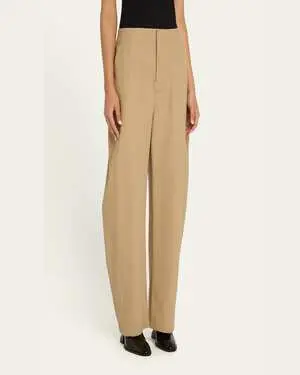 Bottega Veneta Fluid Cotton Twill Wide Leg Trousers - Beige