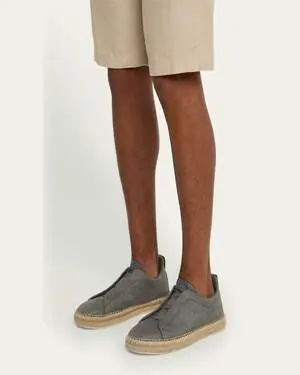 Zegna Linen-blend Triple Stitch Espadrilles - Medium Grey
