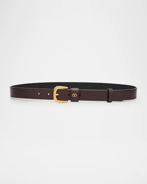 Valentino Garavani Vlogo Calfskin Leather Belt - Brown