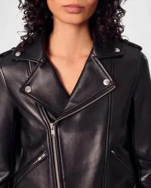 Maje Basaltm Leather Biker Jacket - Black