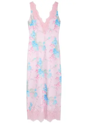 LoveShackFancy Floral Printed Satin Maxi Dress