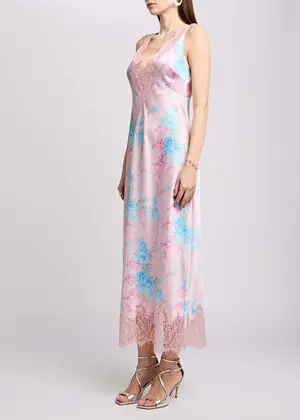 LoveShackFancy Floral Printed Satin Maxi Dress