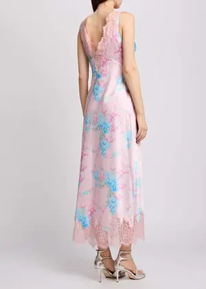 LoveShackFancy Floral Printed Satin Maxi Dress