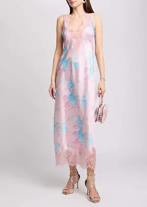 LoveShackFancy Floral Printed Satin Maxi Dress