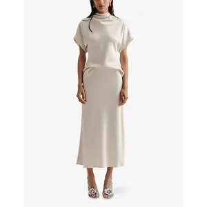 MALINA Aubree Flared Satin Maxi Skirt - Vanilla