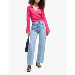 Hugo Wrap-over Long-sleeve Woven Top