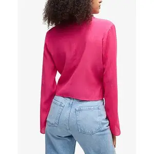 Hugo Wrap-over Long-sleeve Woven Top