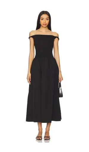Astr The Label Off Shoulder Poplin Dress - Black