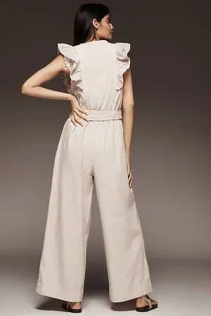 Anthropologie Linen Blend Ruffle Jumpsuit