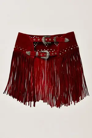 UNDERSTATED LEATHER Understated Leather Heart Embellished Suede Skirt Belt Sour Cherry