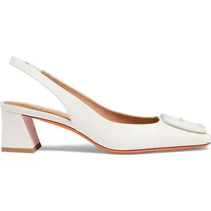 Santoni Leather Slingback With Block Heel - White