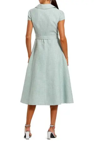 Mac Duggal Belted Boucle Cap Sleeve Midi Dress