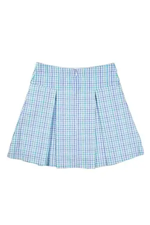 FLORENCE EISEMAN Plaid Seersucker Pleated Skirt